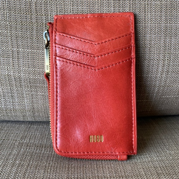 HOBO | Bags | Hobo Leather Card Wallet With Zippered Pocket Spiced Red ...